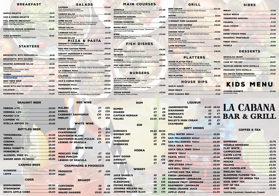 Menu – La Cabana Bar & Grill